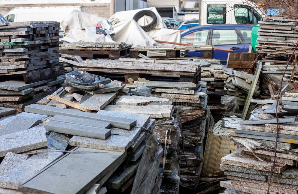Piles Broken Granite Slices Trash Dump Pollution Stock Image - Image of ...