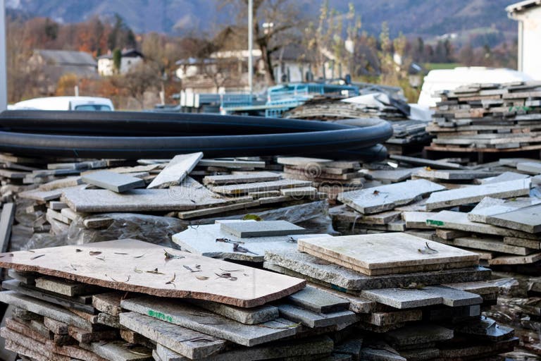Piles Broken Granite Slices Trash Dump Pollution Stock Photo - Image of ...