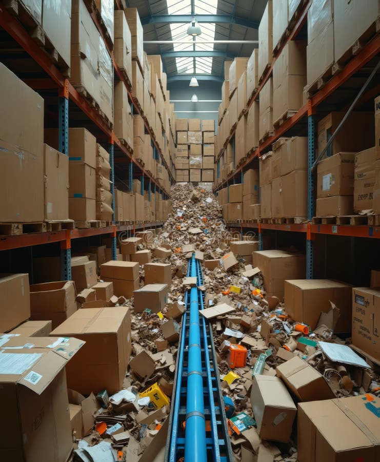 Piles of Cardboard Boxes and Waste Inside a Storage Warehouse Facility ...