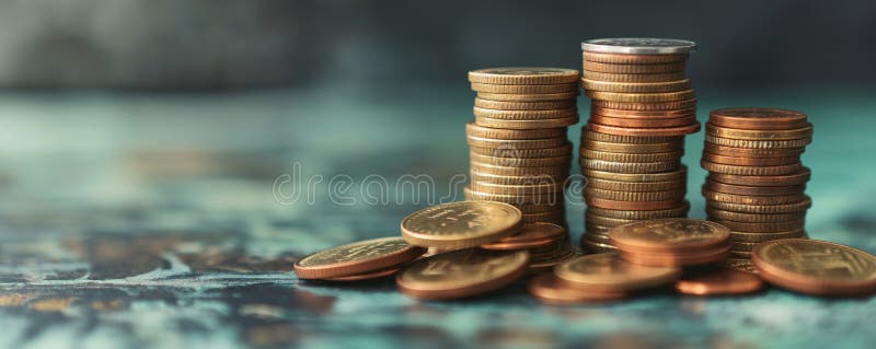 Piles of Coins Increasing in Height on Table Stock Image - Image of ...