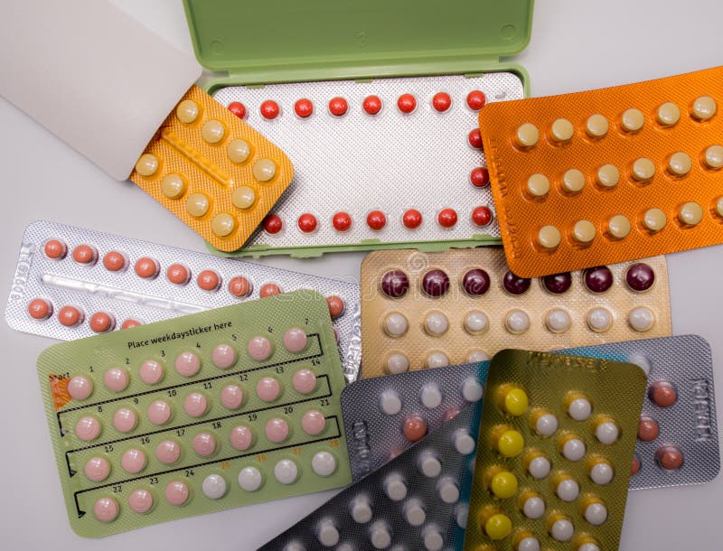Piles of Contraceptive Pills with Modern Packaging Stock Photo - Image ...
