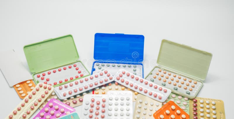 Piles of Colorful Birth Control Pills with Modern Packaging Stock Photo ...