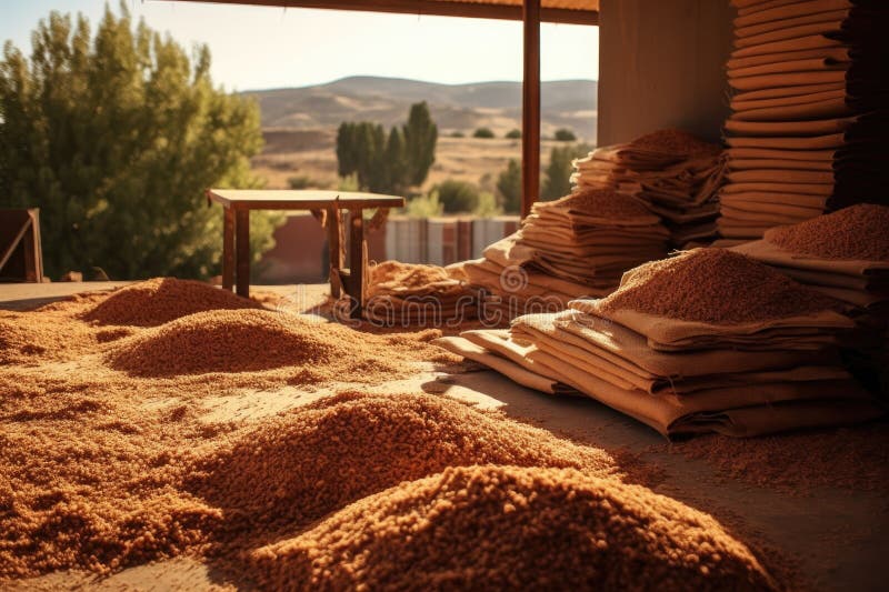Piles of Cork Sheets Drying Under the Sun Stock Illustration ...