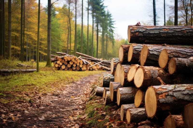 Piles of Cut Logs at a Forest Edge Stock Image - Image of generated ...