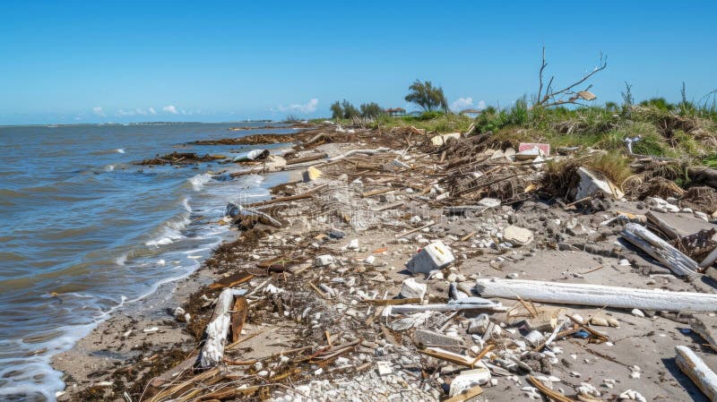 Piles of Debris and Wreckage Tered Along a Once Pristine Shoreline ...