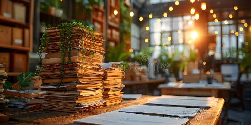 Piles of Documents Cluttering a Desk in a Busy Office Setting. Concept ...