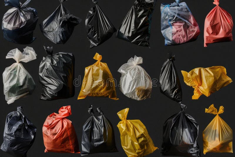 Piles of Garbage Bags on a Dark Surface, Suitable for Environmental ...