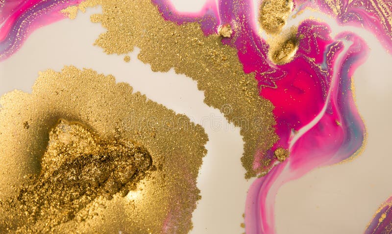 Piles of Gold Sequins on Pink Smudges of Paint. Abstract Pattern. Stock ...
