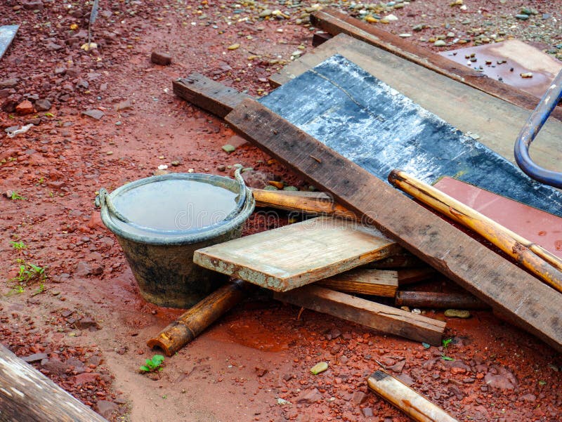 Piles of Leftover Construction Wood Were Left Together with Various ...