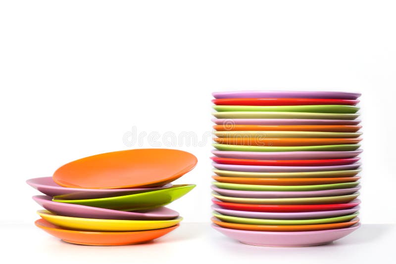 The Piles of Multi-color Plates Lyes on a White Table Stock Image ...