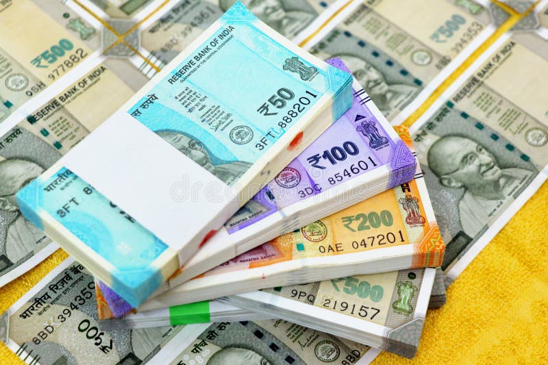 Piles New Indian Currency Notes Rupees 50 100 200 500 Stock Photos ...