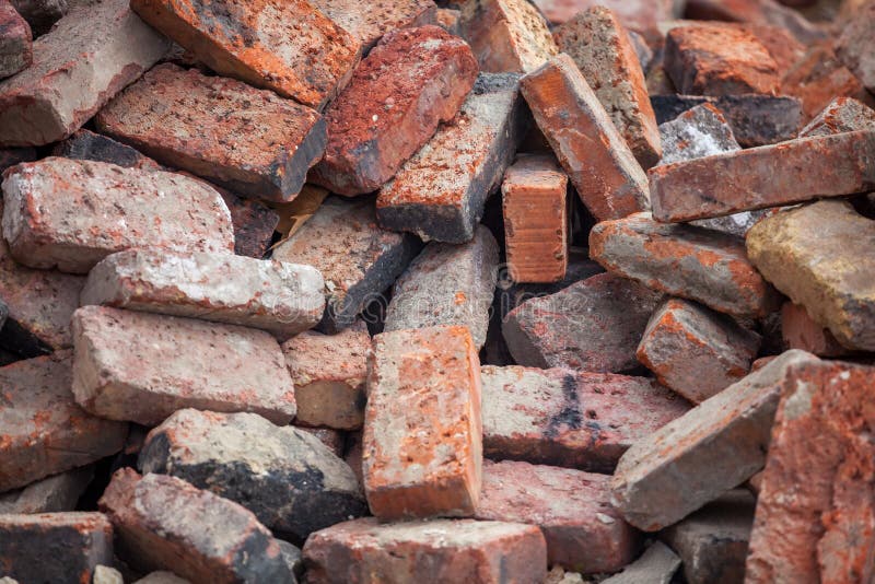 Piles of Old Red Construction Bricks Scattered on the Ground Stock ...