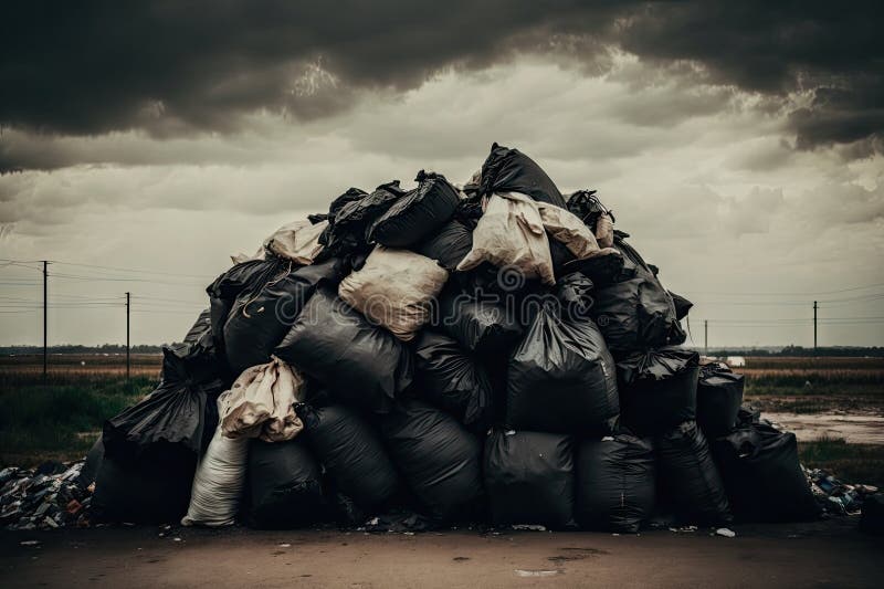 Piles of Overflowing Garbage Bags on Dump Stock Illustration ...