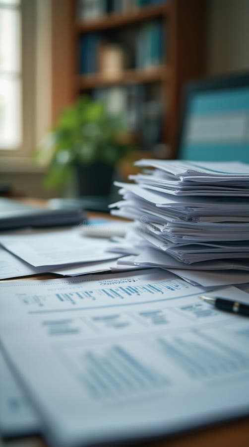 Piles of Paperwork on a Desk in a Busy Office Environment Stock ...