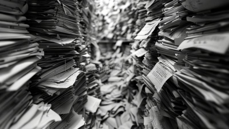 Piles of Paperwork and Documents on Office Desk Stock Illustration ...
