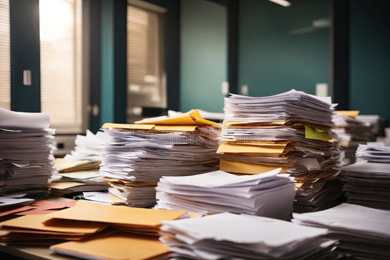 Piles of Paperwork and Folders in Office Room. Ai Generative Stock ...