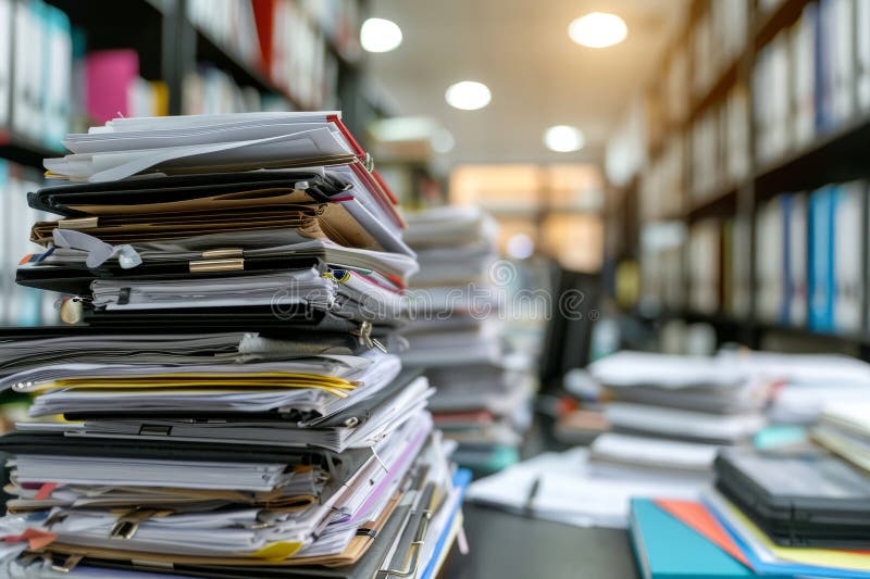 Piles of Paperwork and Folders in Office Room. the Concept of ...