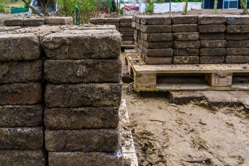 Stacked Pallets with Paving Stones, Construction Materials, Pavement ...
