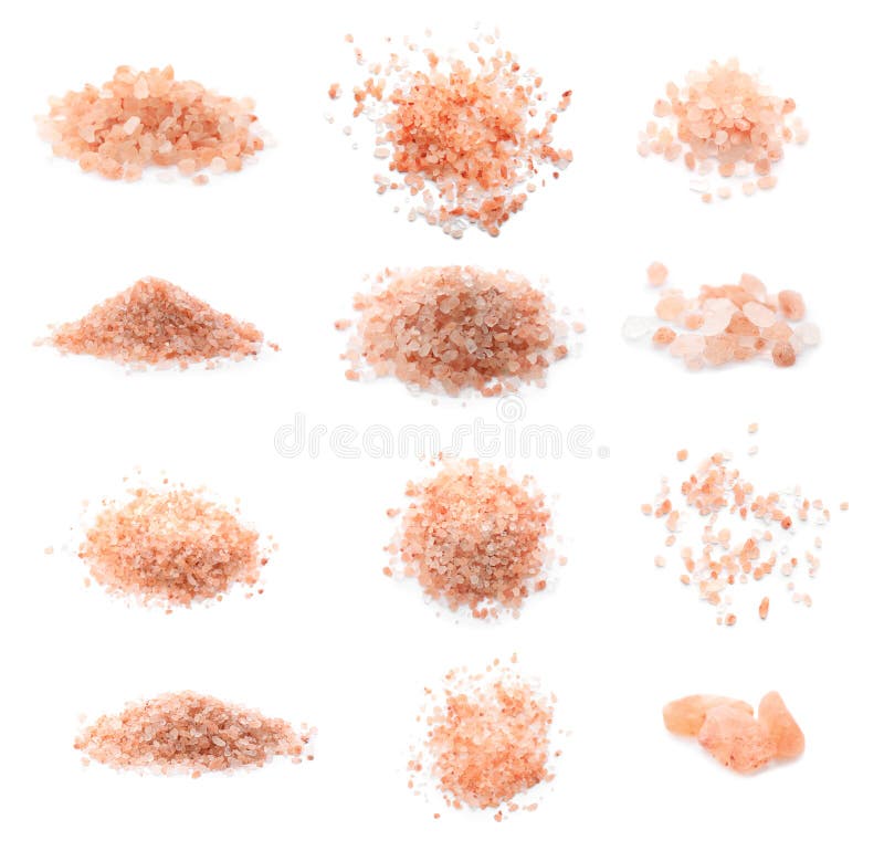 Piles of Pink Himalayan Salt on White Background Stock Photo - Image of ...