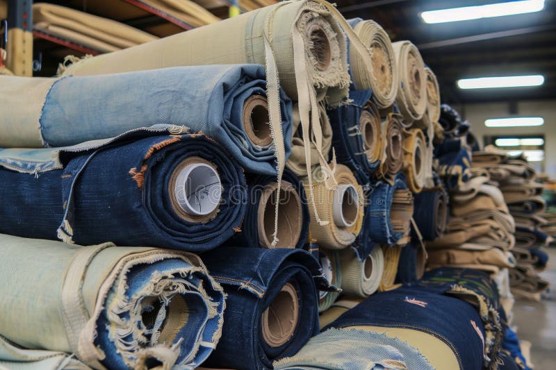 Piles of Raw Denim Rolls in Storage Area Stock Image - Image of rolls ...