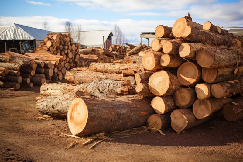 Piles of Raw Wood Logs Ready for Pulp Processing Stock Image - Image of ...
