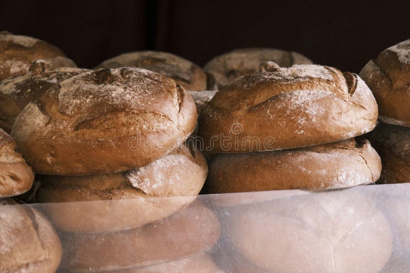 Piles of Round Breads Made in a Traditional Way Stock Photo - Image of ...