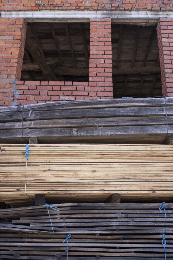 Piles Stack of Timber on Construction Site Stock Photo - Image of ...