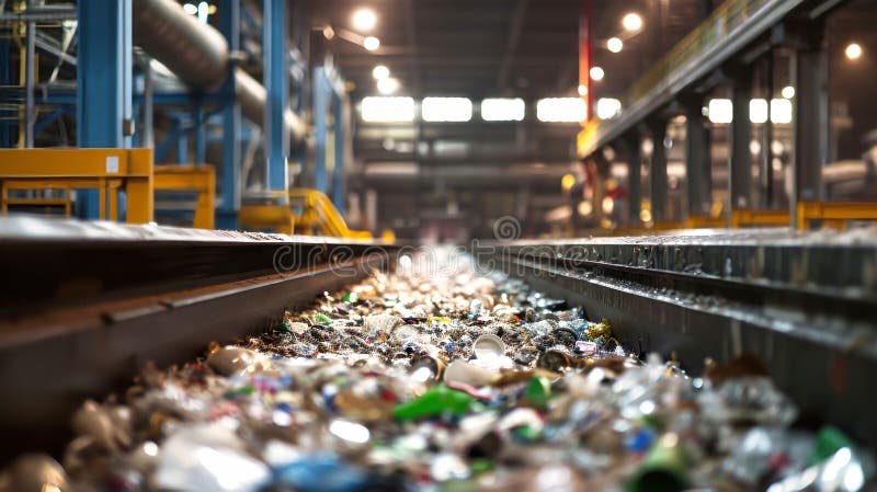 Piles of Trash Inside a Waste Processing Building Stock Illustration ...