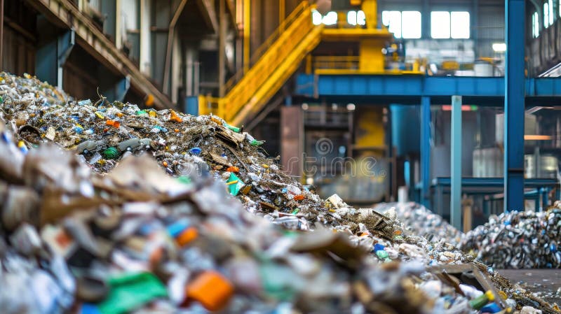 Piles of Trash Inside a Waste Processing Building Stock Illustration ...