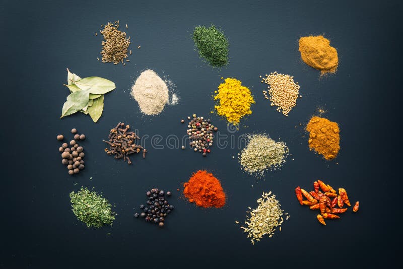 Piles of various spices. stock photo. Image of natural - 78573428