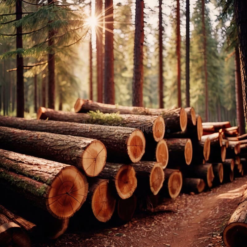 Piles of Wood Log in Forest after Timber Cutting Stock Illustration ...