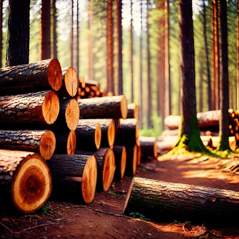 Piles of Chopped Logs Scattered in a Peaceful Forest Setting Showcasing ...