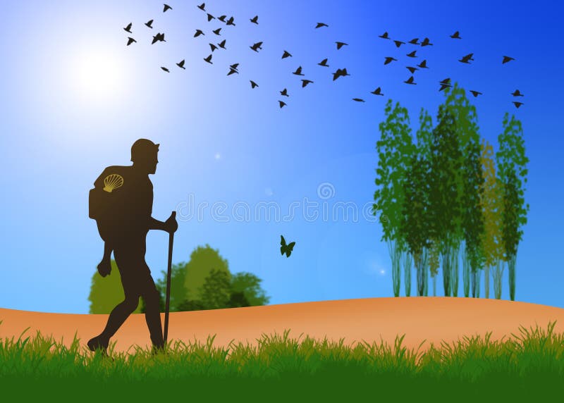 Pilger auf dem Jakobsweg vektor abbildung. Illustration von james ...