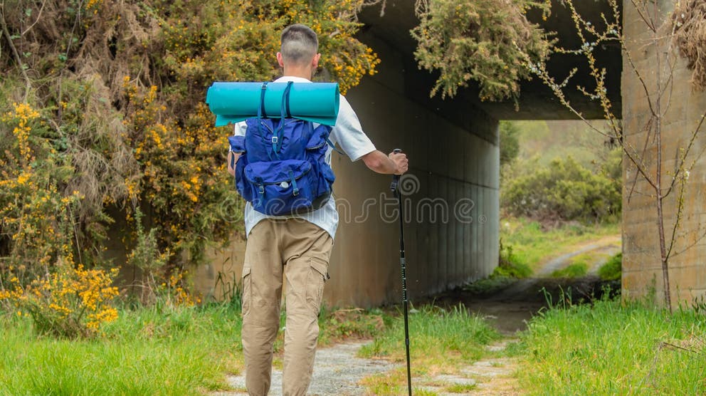Pilgrim with Backpack on the Road Stock Photo - Image of path, sport ...