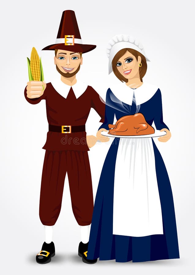 Cute Pilgrims Couple stock vector. Illustration of lovable - 27131105