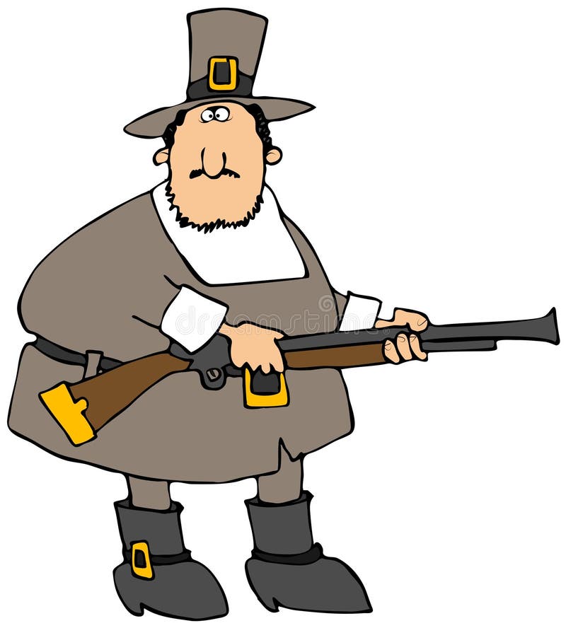 Cartoon Pilgrim With Rifle stock illustration. Illustration of comic ...