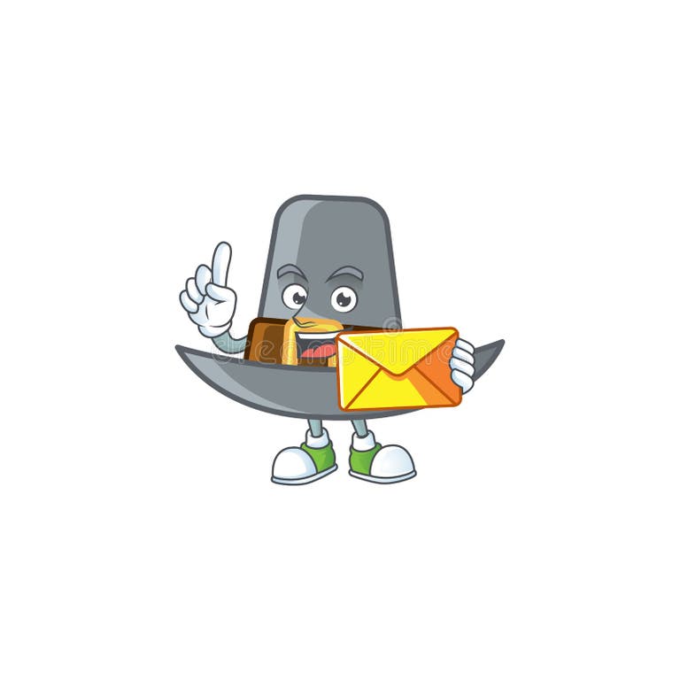 Pilgrim Hat in the Cartoon Character Bring Envelope Stock Vector ...