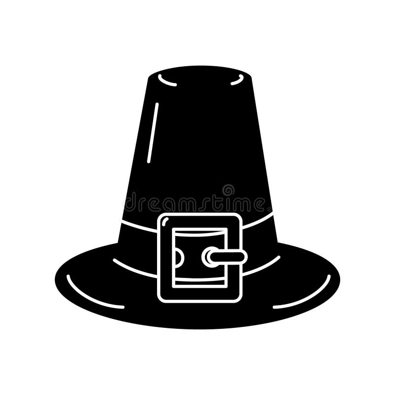 Pilgrim Hat Classic Symbol of Thanksgiving Silhouette Drawning Black ...