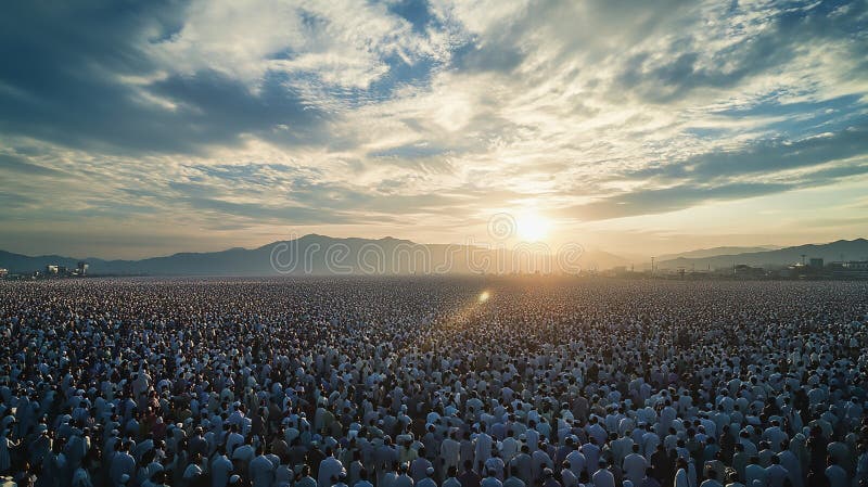 Pilgrims Gather at Arafat for Hajj at Sunset Stock Illustration ...