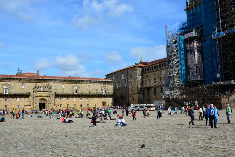 Pilgrims on the Square Obradoiro Editorial Photo - Image of world ...