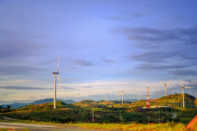 Pililia Windmill Farm at Sunset Stock Photo - Image of nature, farm ...