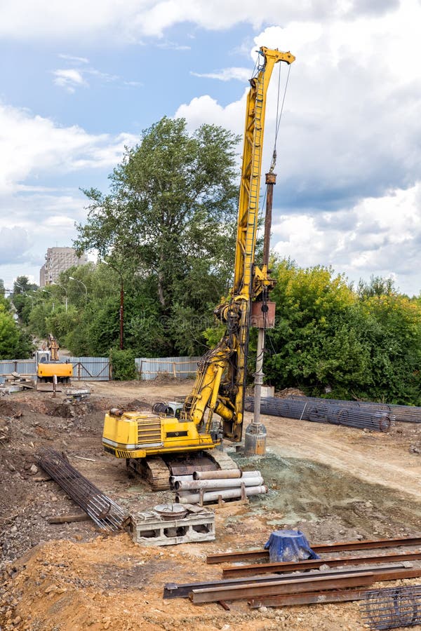 Piling Machine. Construction Site Stock Photo - Image of machine ...