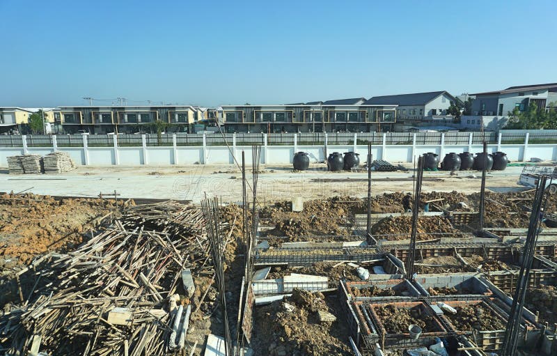 Piling Work of Home Base with Wood, Concrete and Equipment Construction ...