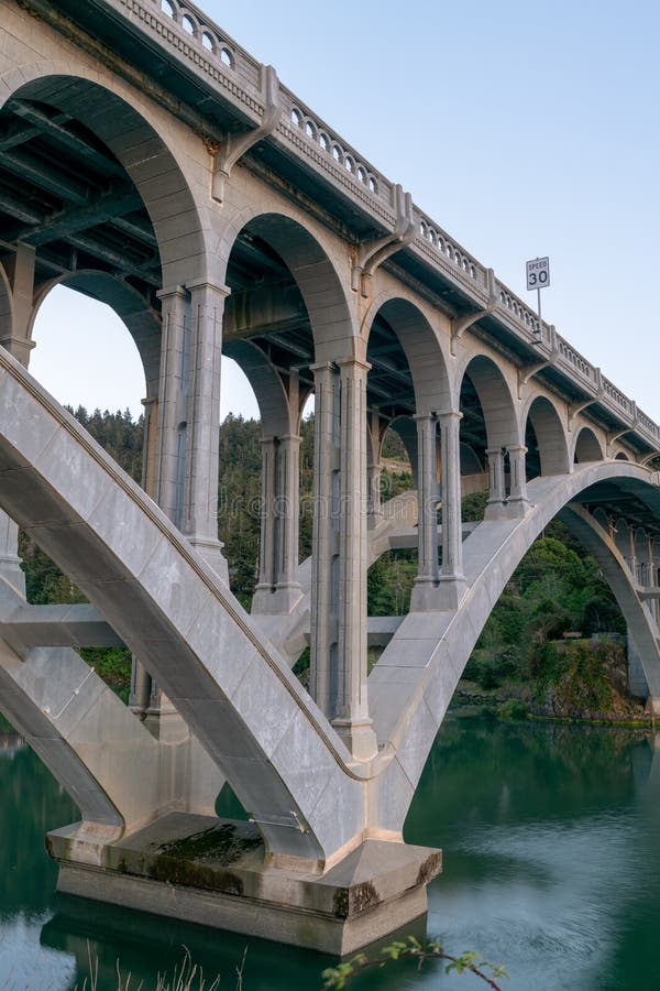 Pilings and Arches of the Rogue River Bridge in Gold Beach, Oregon at ...
