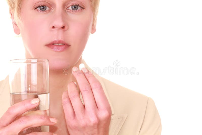 Woman With Headache Hand Take Pill Medicine Tablet Stock Image Image