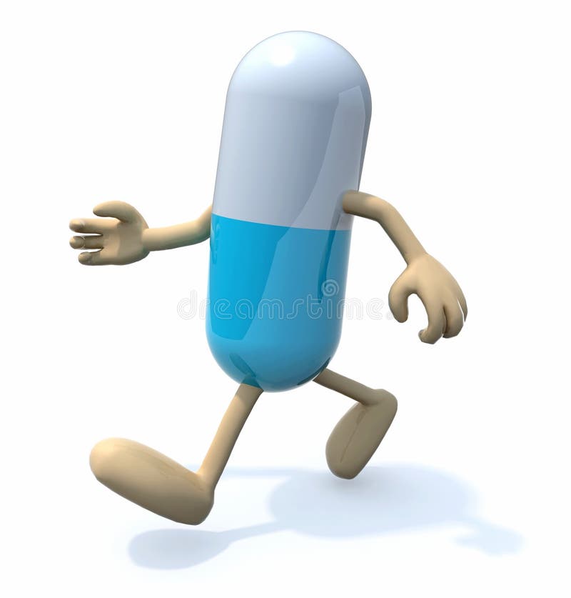 Pill with Arms and Legs Runner Stock Illustration - Illustration of ...
