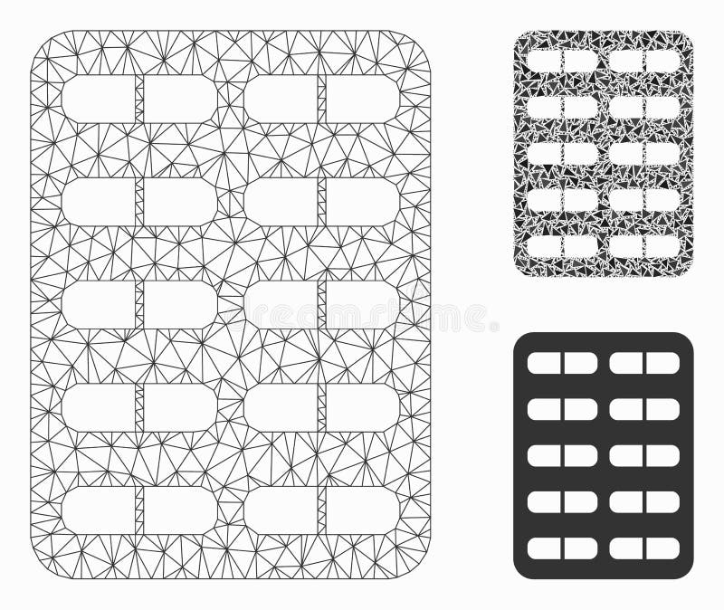 Pill Blister Vector Mesh Carcass Model and Triangle Mosaic Icon Stock ...