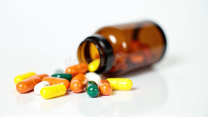 Pill Bottle and Assorted Capsules. Stock Illustration - Illustration of ...