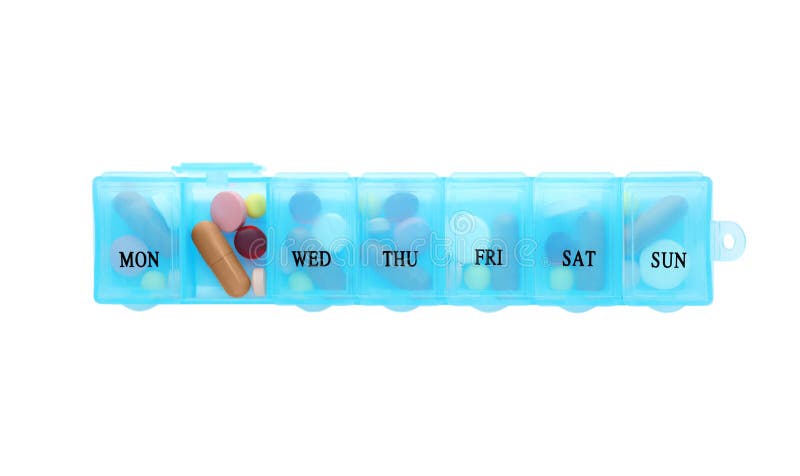 Pill Box with Medicaments Isolated on White, Top View Stock Photo ...