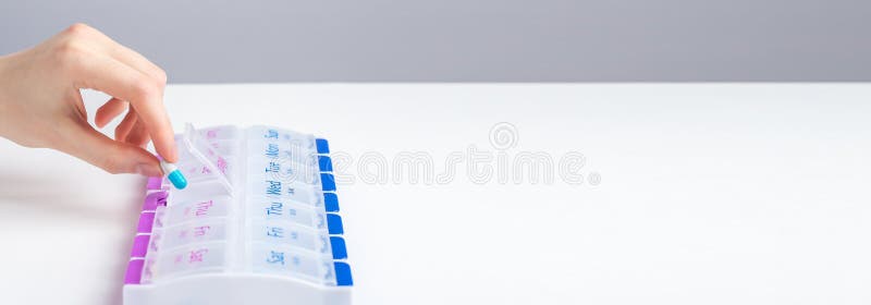 Pill Box Organizer, Tablets Case on Background, Copy Space for Text ...